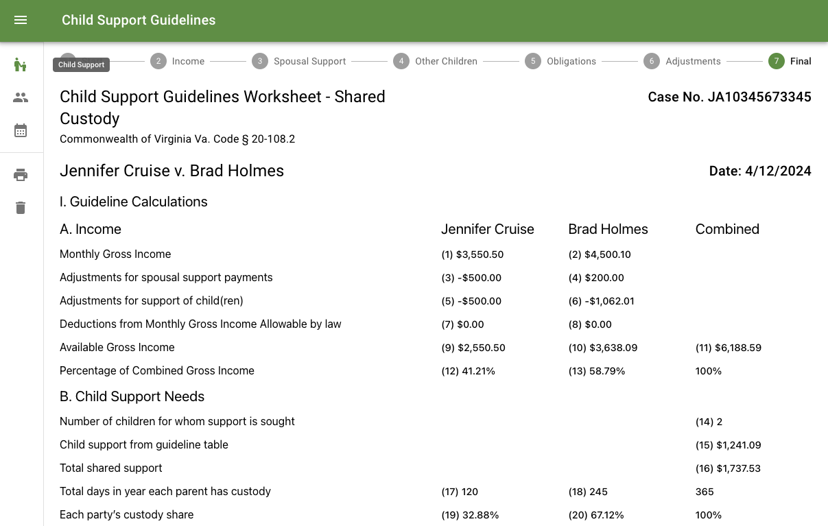 VA Child Support Custody Guidelines
